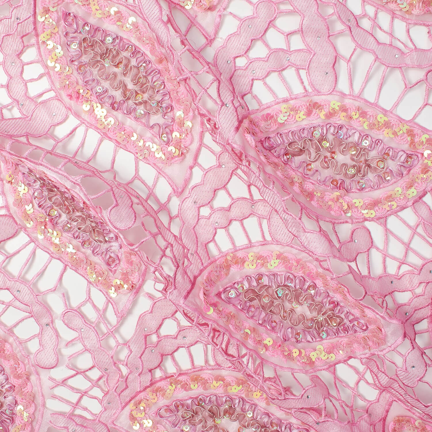 Pink Paisley Sequin Lace Fabric By The Yard