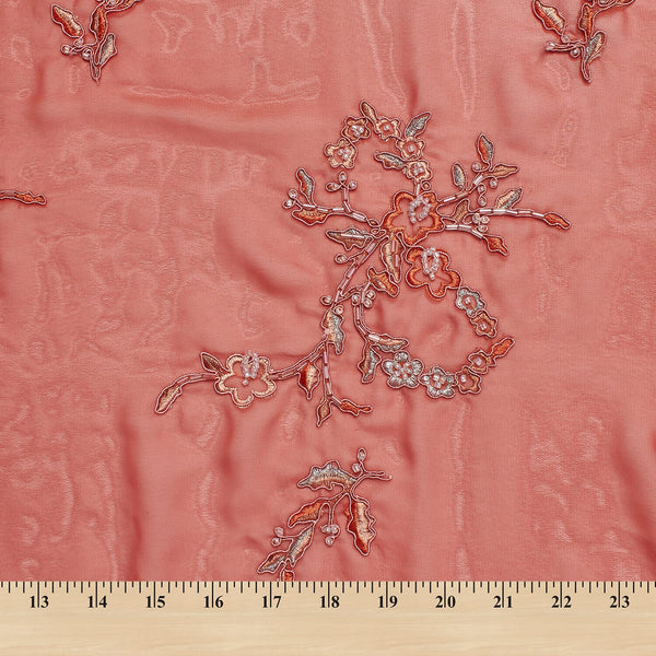 Beaded Floral Embroidery On Chiffon Fabric