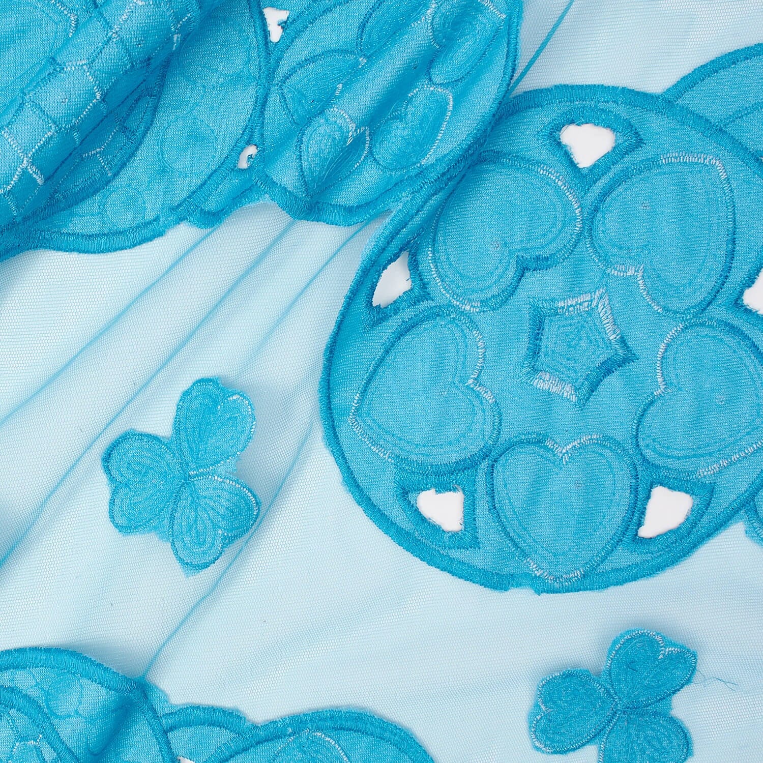 Sequined Velvet Hearts On Mesh Fabric