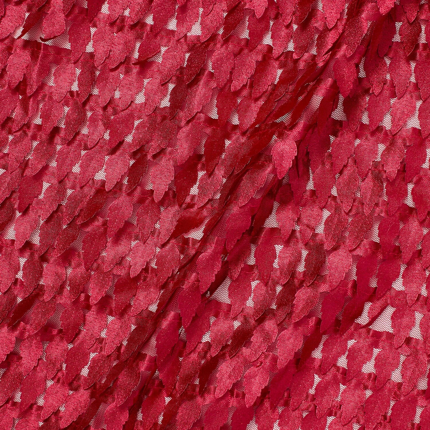 Satin Leaf Fringe On Mesh Fabric By The Yard