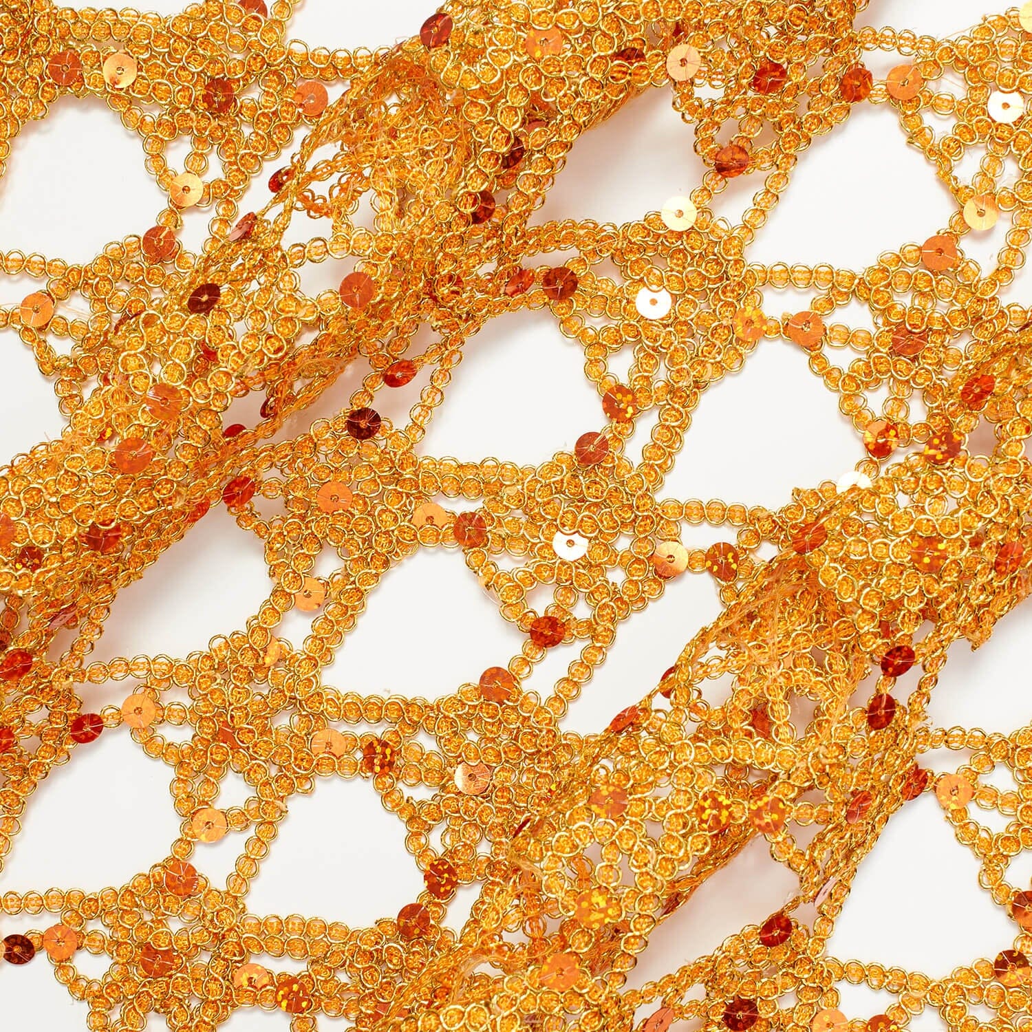 Orange Geometric Corded Lace Fabric
