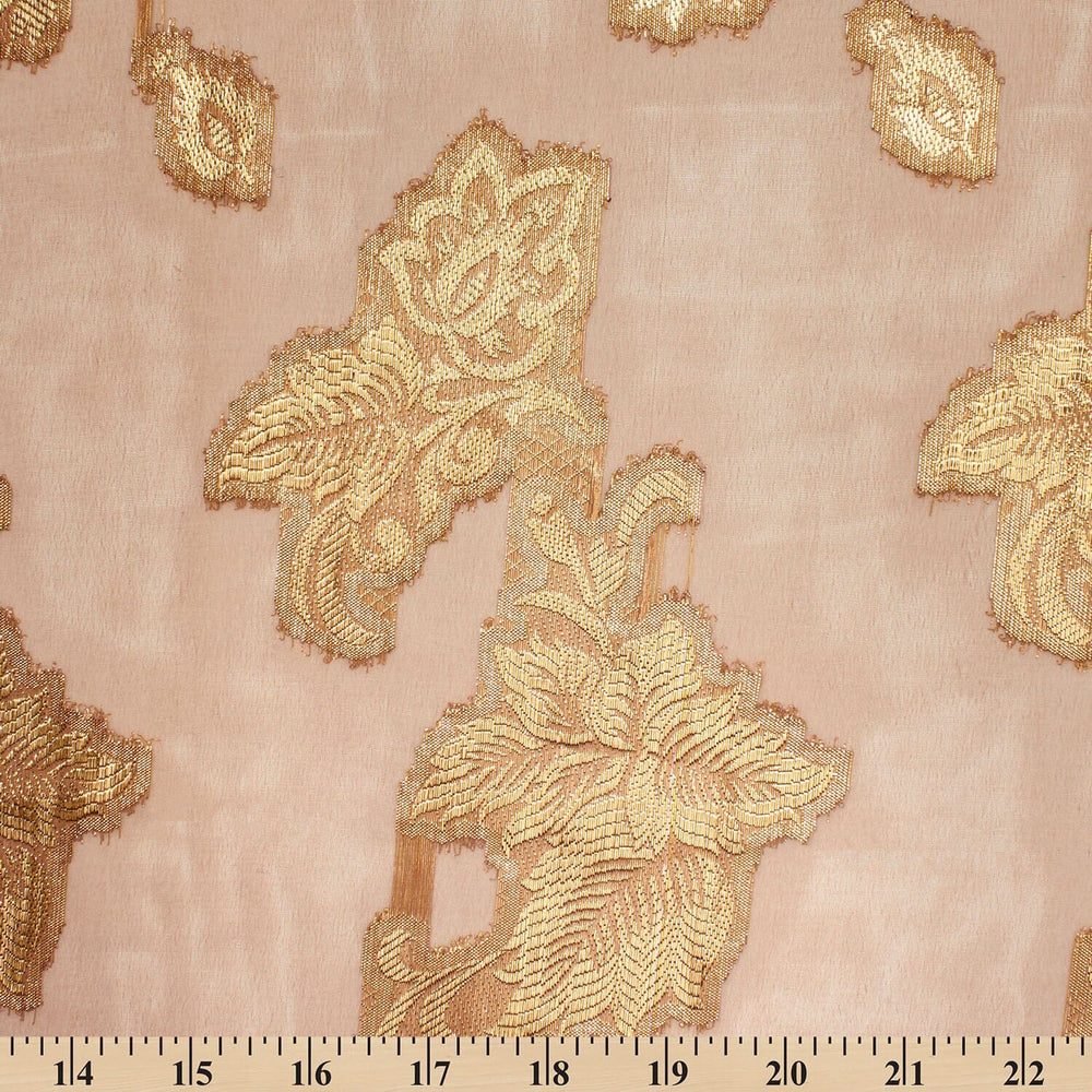 Leafy Vine Metallic Embroidered Chiffon Fabric