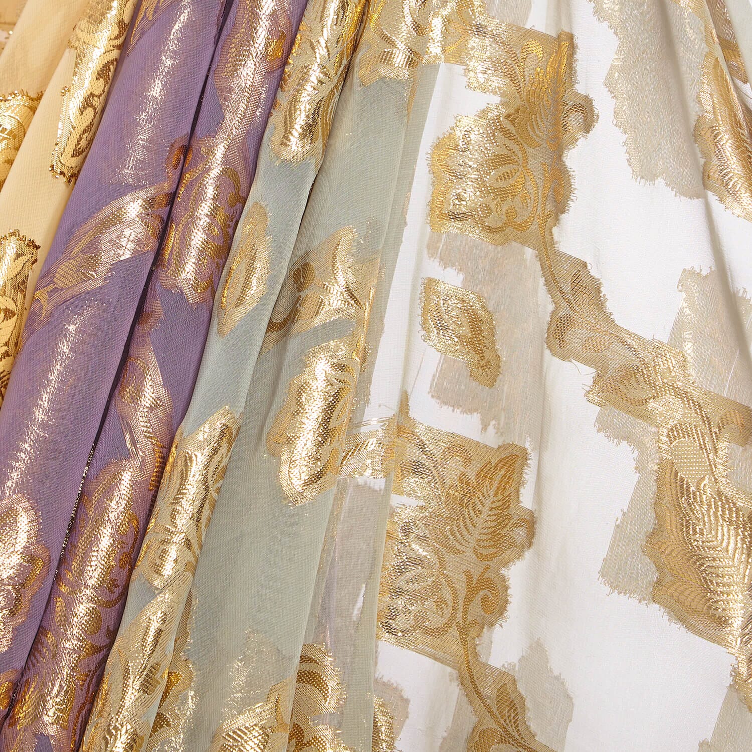 Leafy Vine Metallic Embroidered Chiffon Fabric