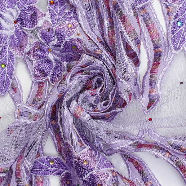 Floral Rhinestone Embroidery w/ Patches on Sparkled Tulle Fabric