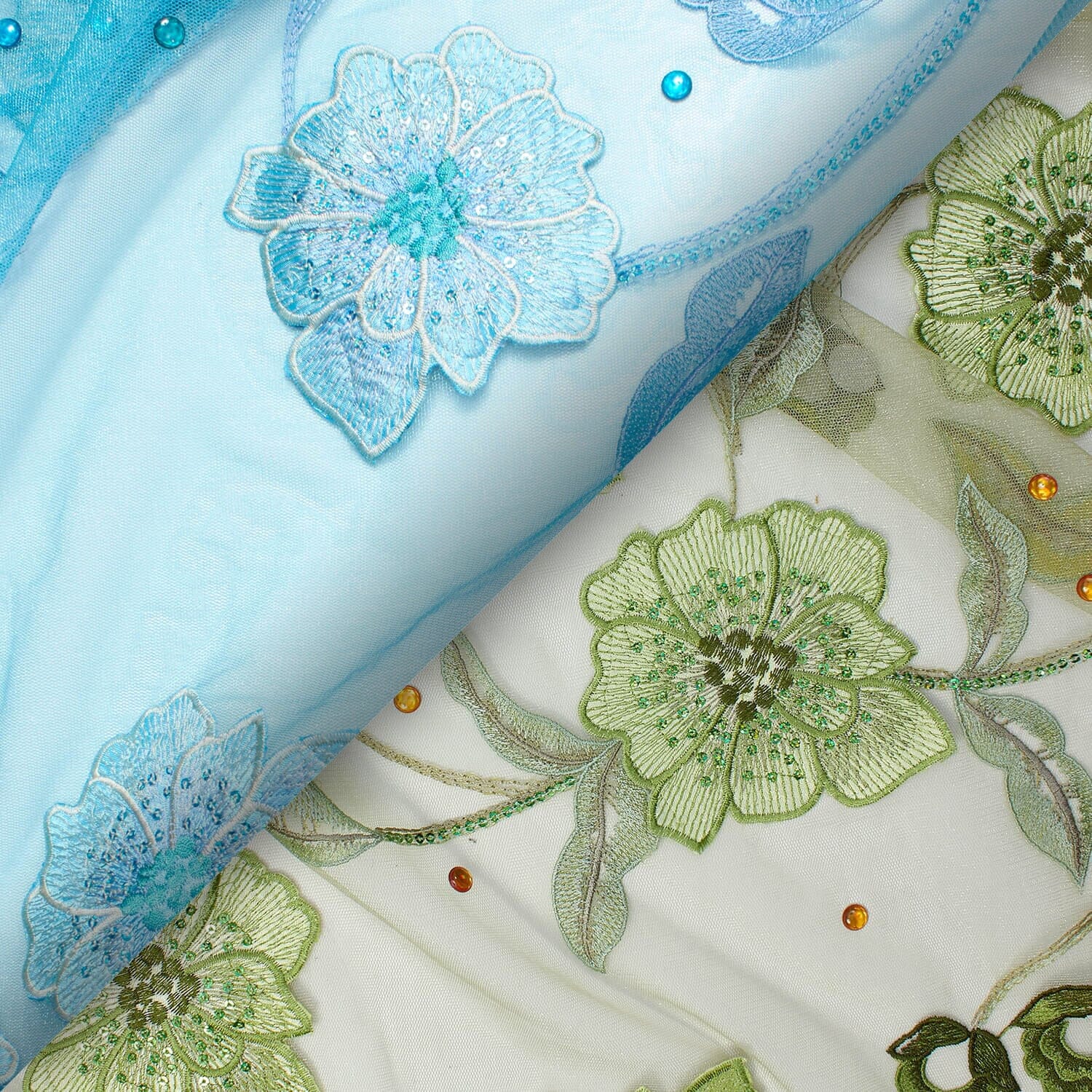 Sequin Floral Embroidered Mesh With Rhinestones