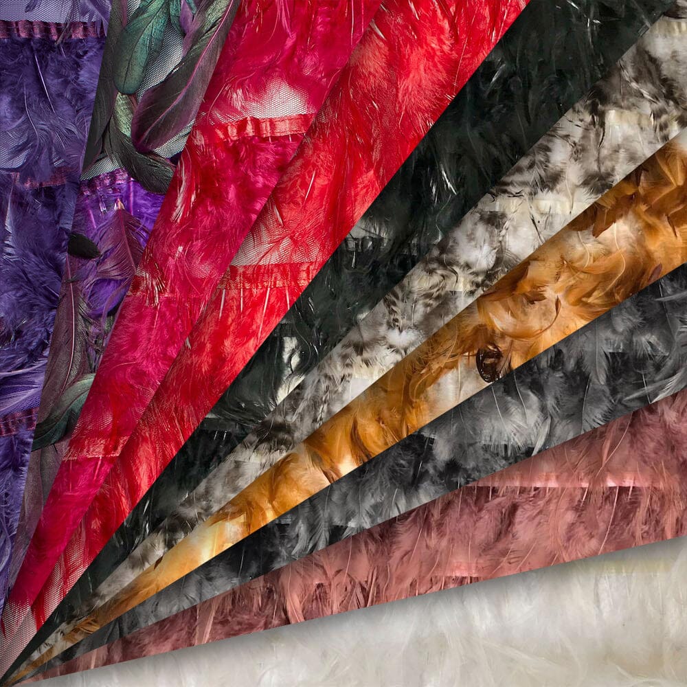 Real Chicken Feather Trim Layers on Poly Mesh Fabric 60" Wide Sold BTY