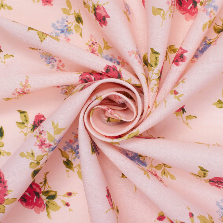 Delilah Pink Print Fabric Cotton Polyester Broadcloth 60"