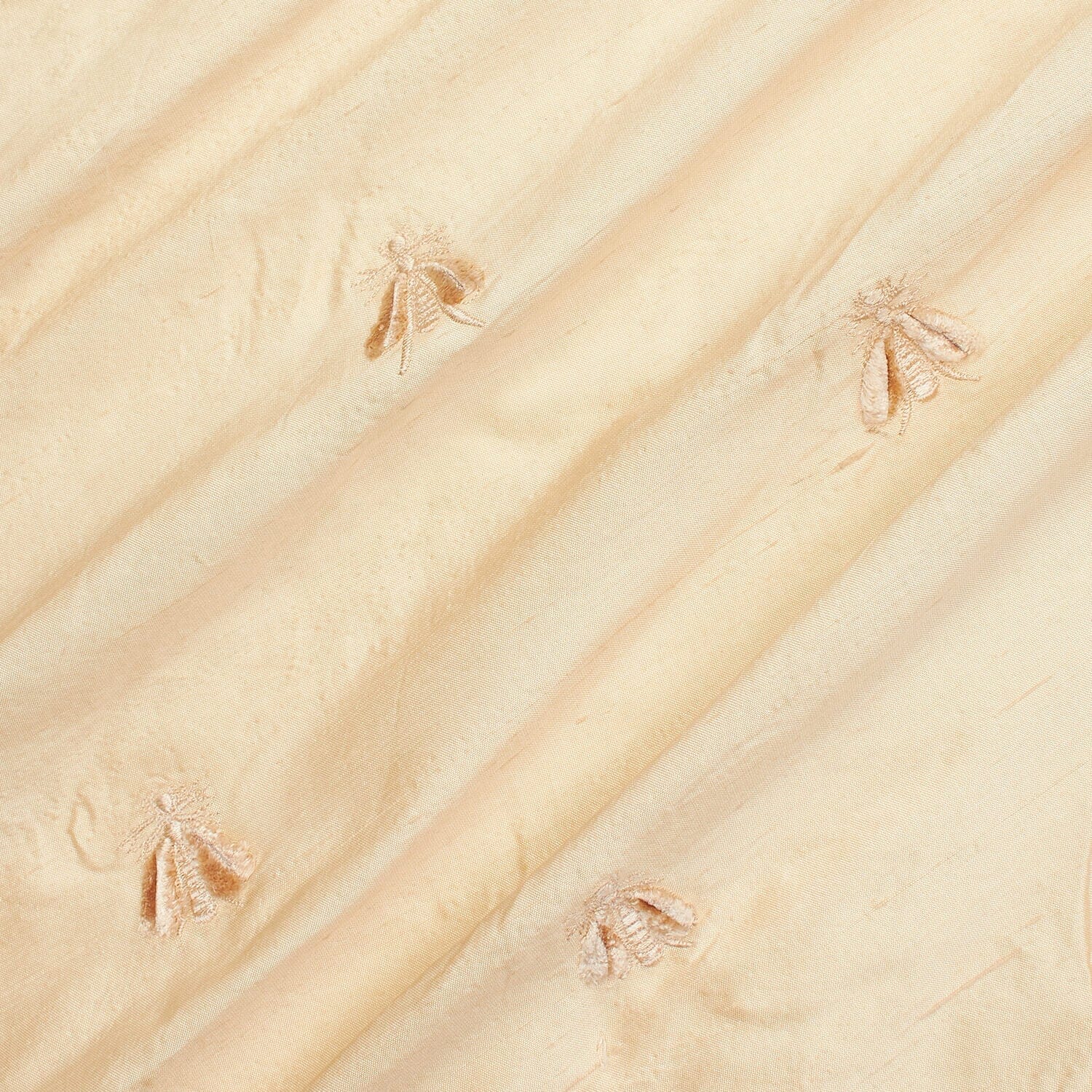 Embroidered Bees On Silk Taffeta Fabric