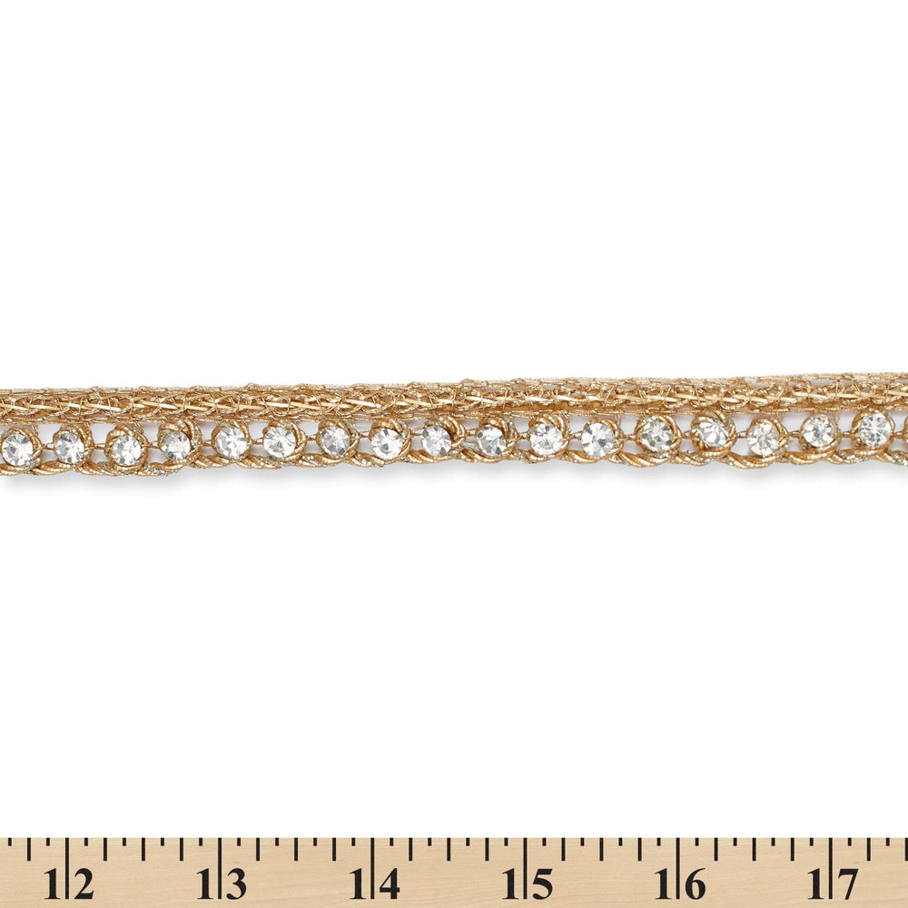 Opulent Rhinestones On Metallic Braided Corded Trim
