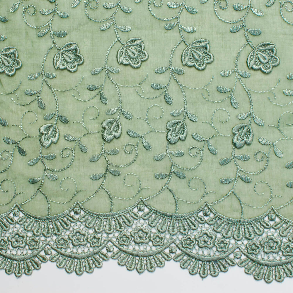 Sage Green Bloom Embroidery Fabric on Mesh $5.99/Yard Sale 50" Wide