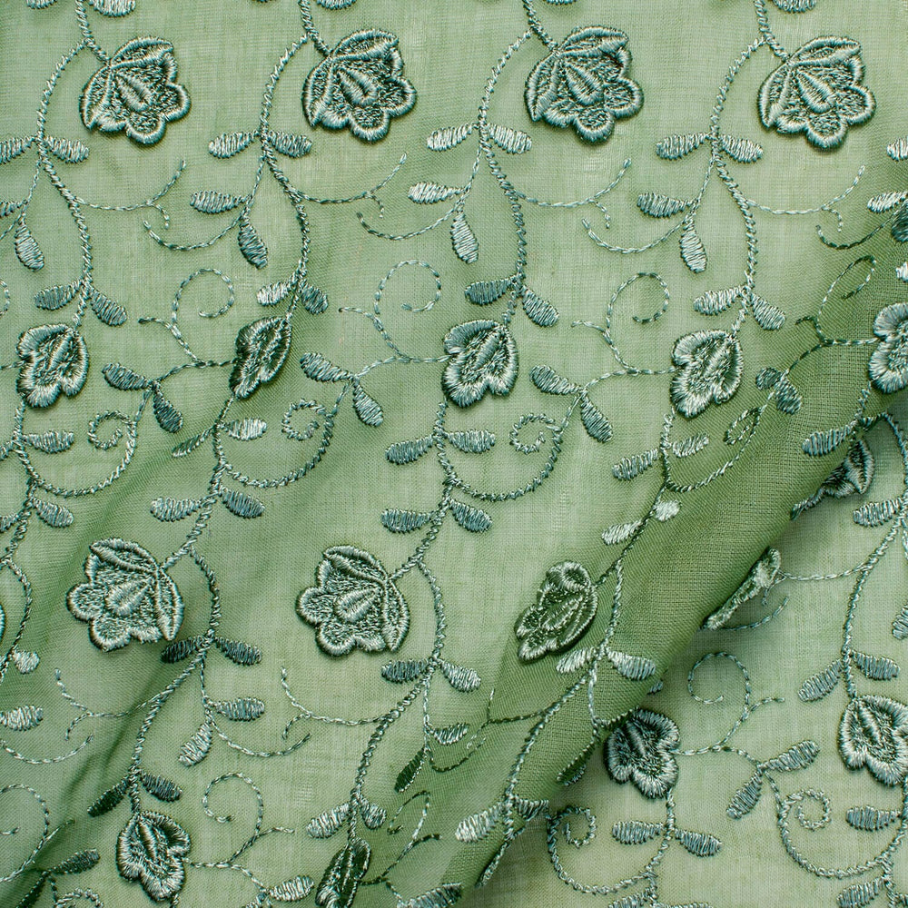 Sage Green Bloom Embroidery Fabric on Mesh $5.99/Yard Sale 50" Wide