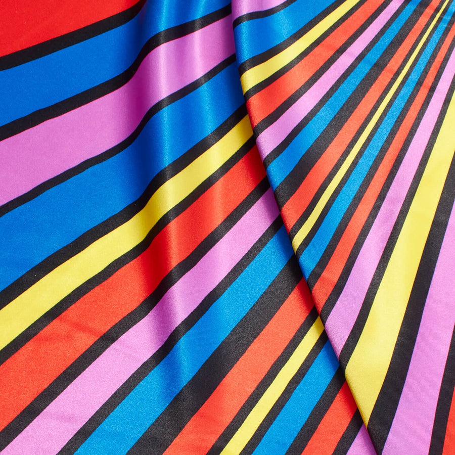 Angelica Rainbow Stripe Printed Charmeuse Fabric