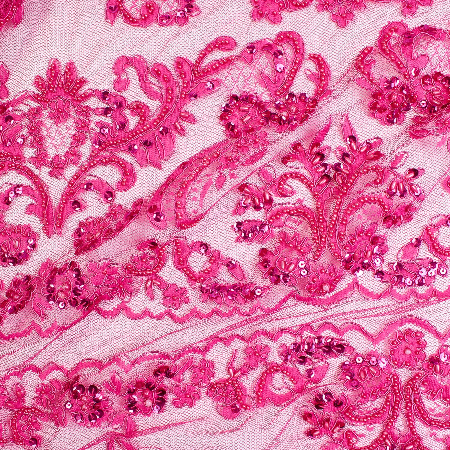 Floral Corded Embroidery W Sequins & Beads On Mesh