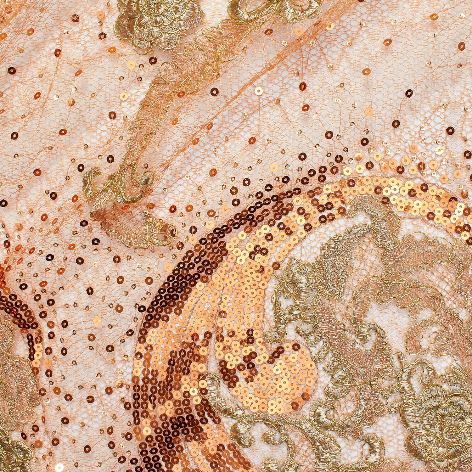 Orange Metallic Corded Sequin Reed Embroidery Fabric $14.99/Yard On Sale!