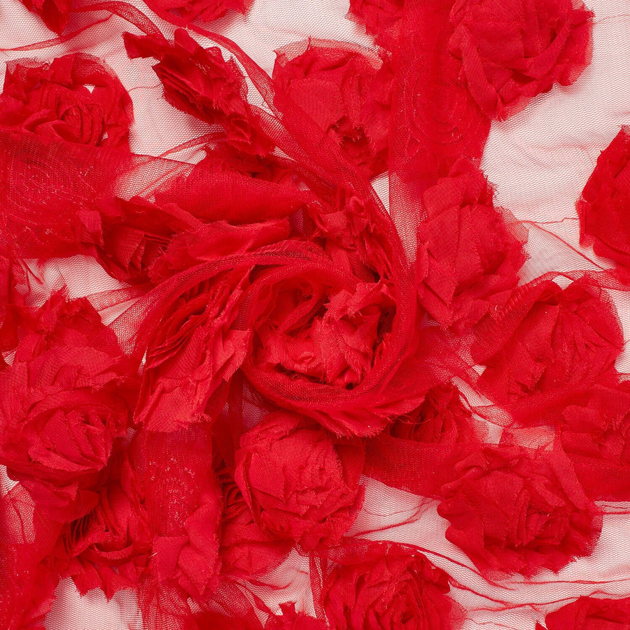 Red Rosette on Mesh 56" Wide Sold By The Yard