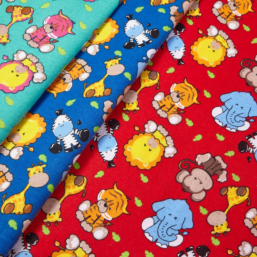 Zoo Animals Printed Cotton Flannel Fabric