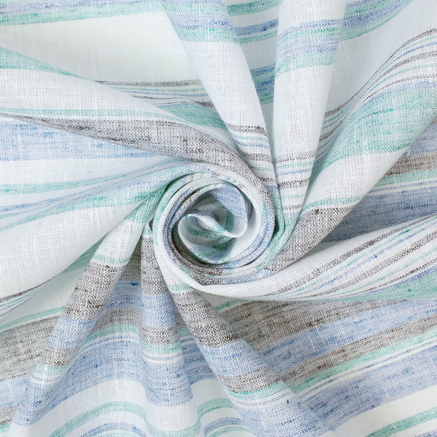Multi Stripe Polyester Cotton Linen-Look Fabric
