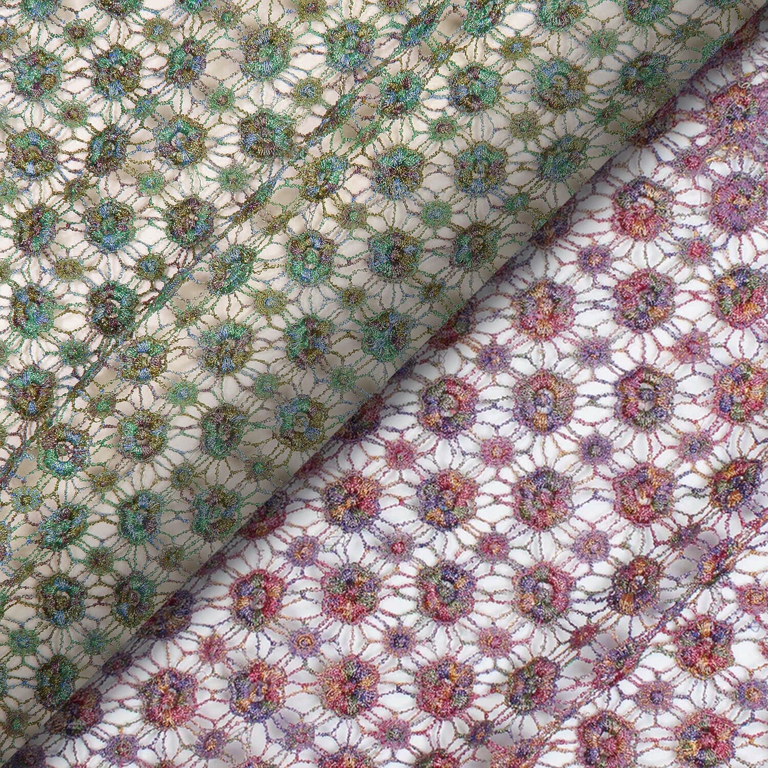 Multi-Color Metallic Yarn Chemical Lace Fabric