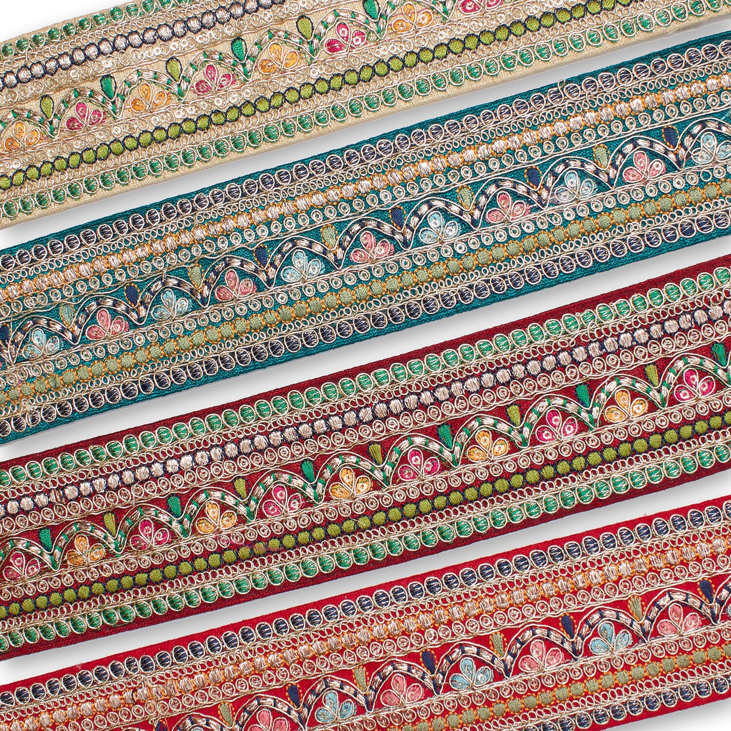 Multicolored Floral Embroidered Woven Corded Trim