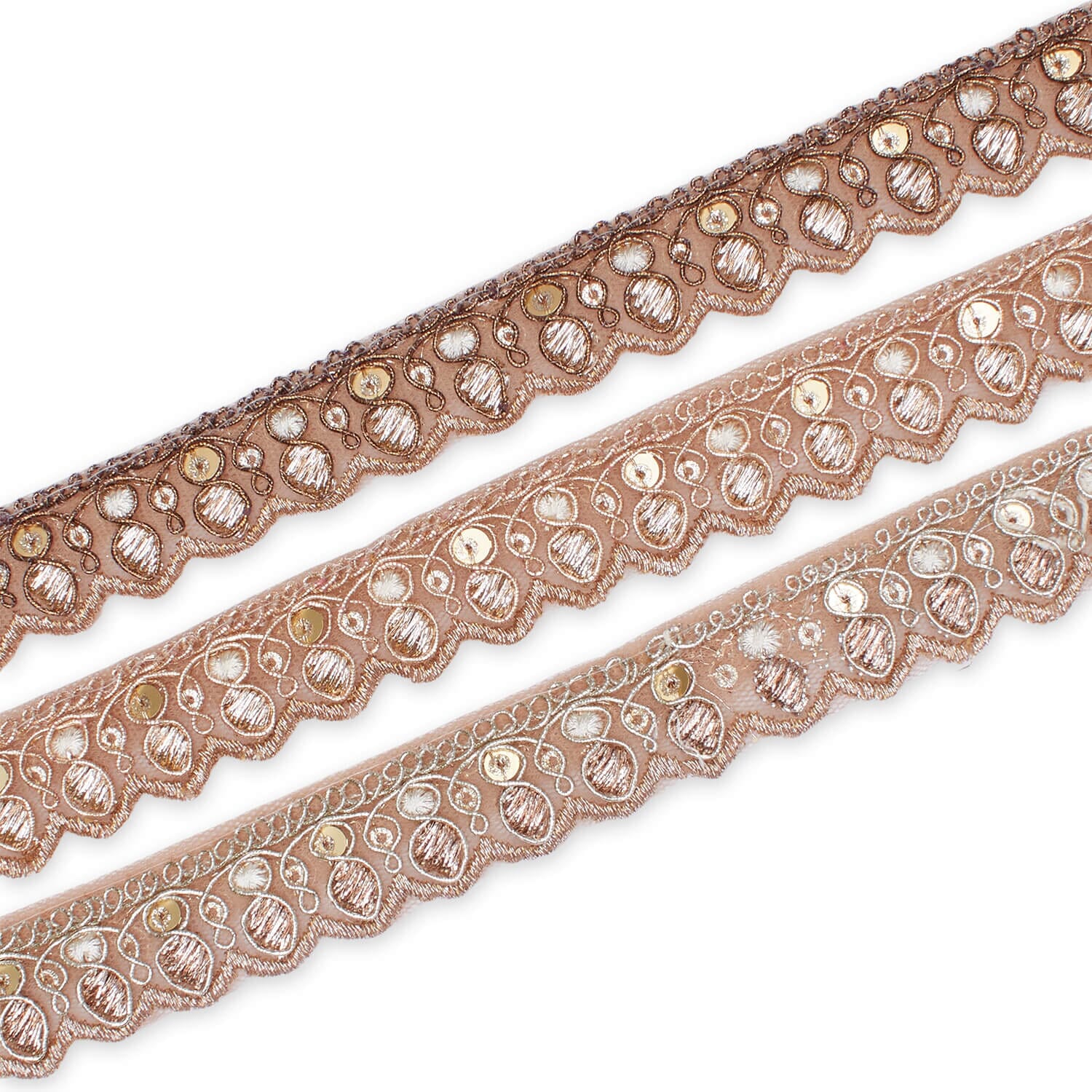 Ornamental Sequin Metallic Corded Embroidered Trim