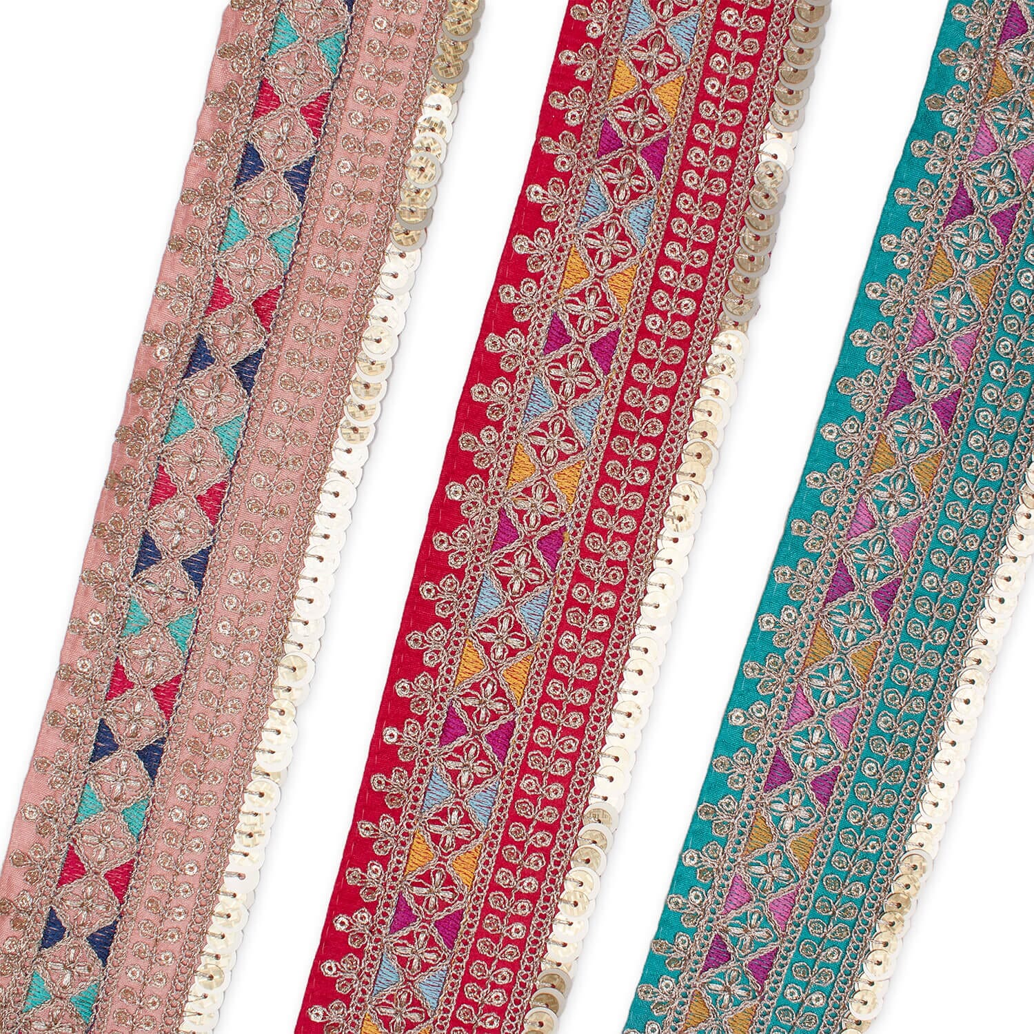 Triangle Sequined Metallic Corded Embroidered Trim