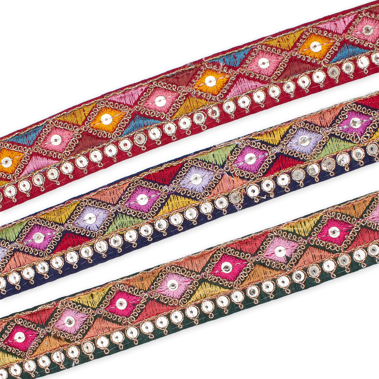 Diamond Sequined Metallic Corded Embroidered Trim