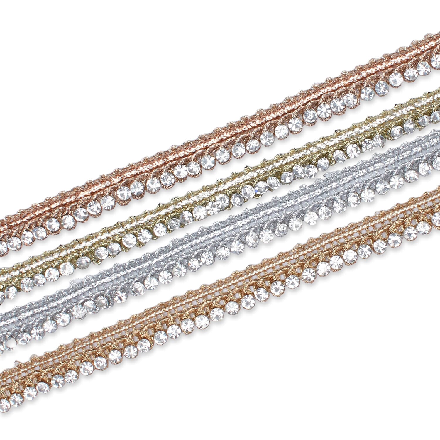 1 CM Diamond Rhinestone Metallic Braided Cord Trim