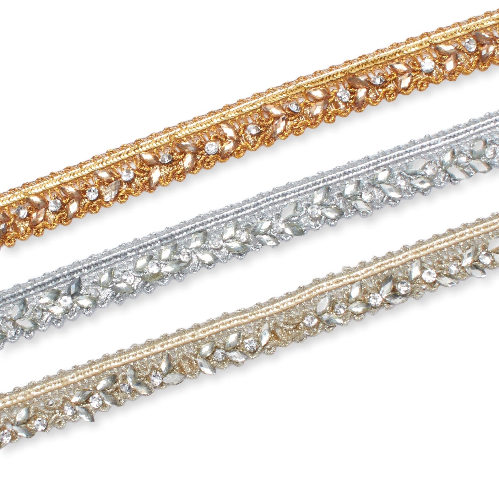 0.5 Inch Bedazzled Rhinestone Corded Trim (9.8 Yards / 9 Meters)