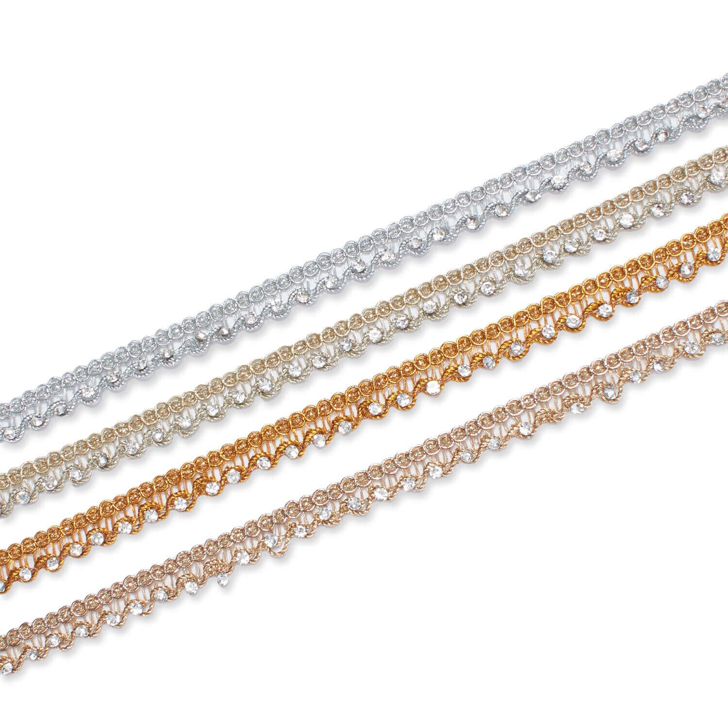 Glitter Rhinestone Metallic Corded Lace Trim