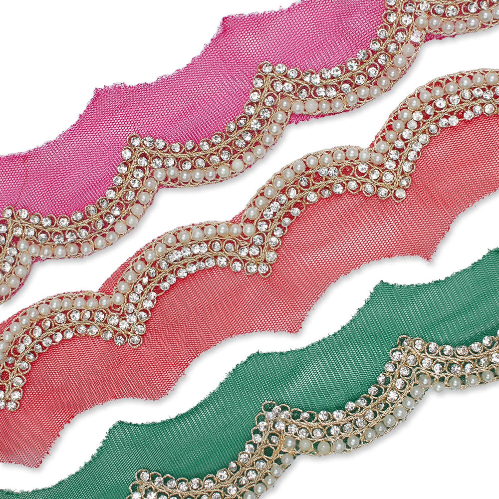 3 Inch Regal Rhinestone Bead Metallic Corded Trim