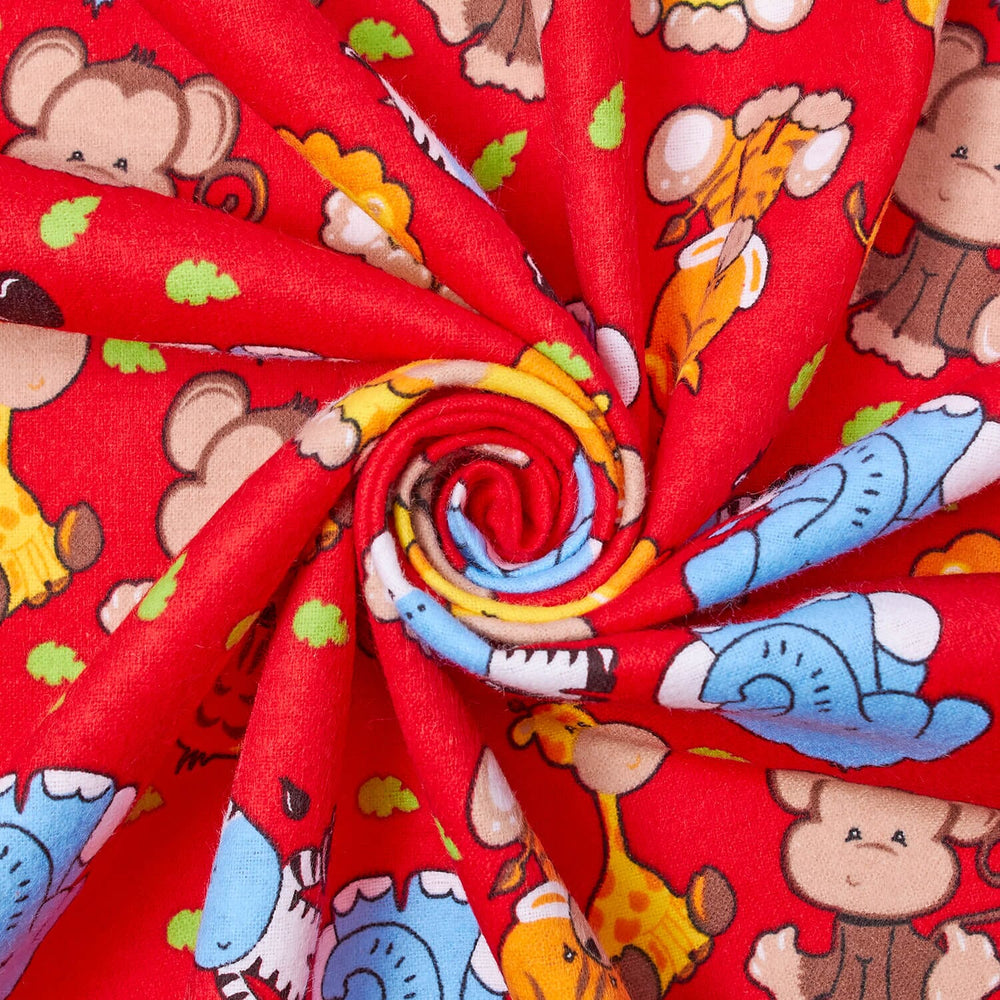Zoo Animals Printed Cotton Flannel Fabric