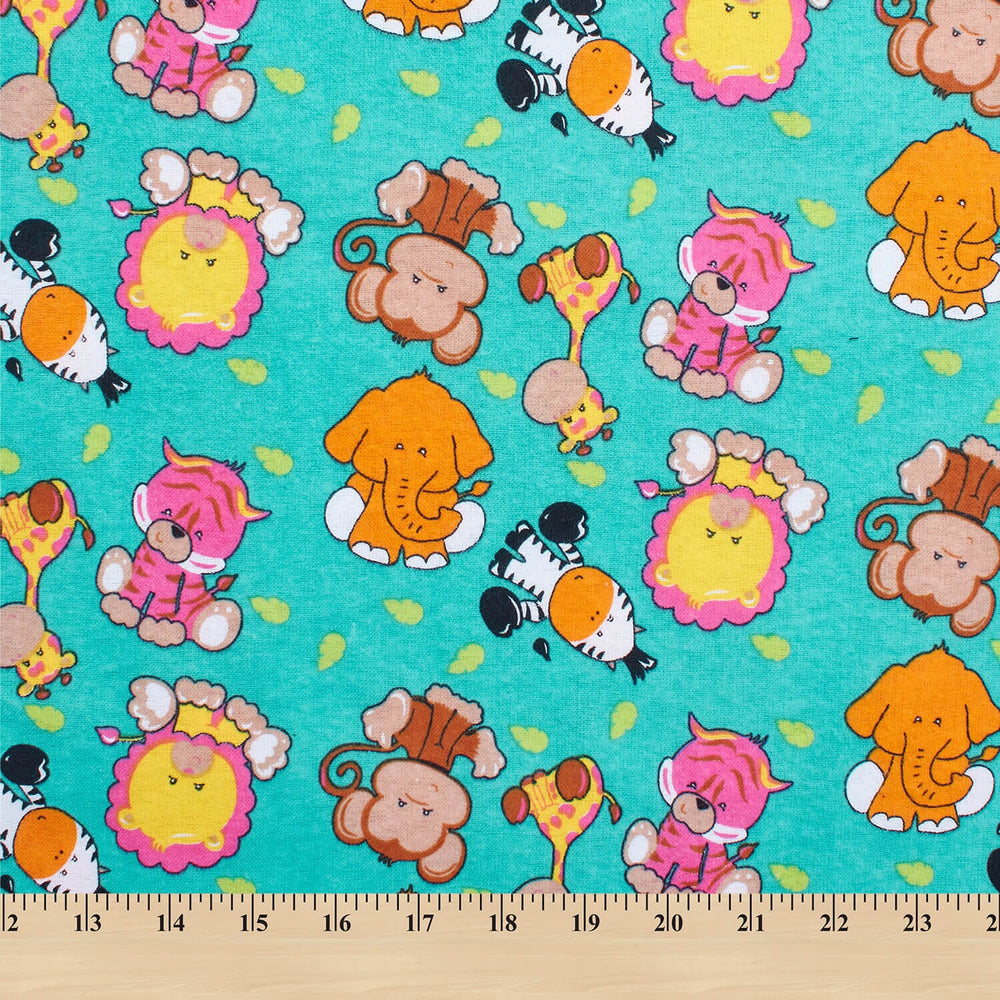 Zoo Animals Printed Cotton Flannel Fabric
