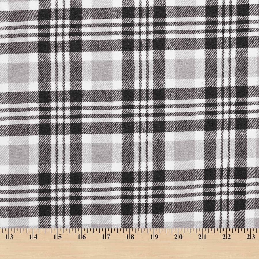 Black Tartan Plaid Yarn Dye Brushed Cotton Flannel