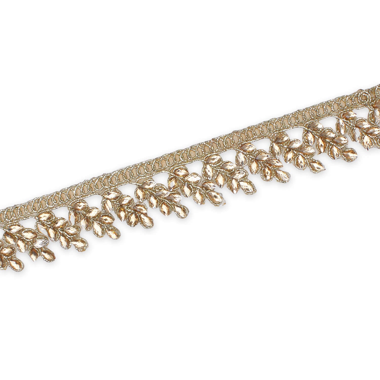 1 Inch Leafy Rhinestone Metallic Corded Mesh Trim