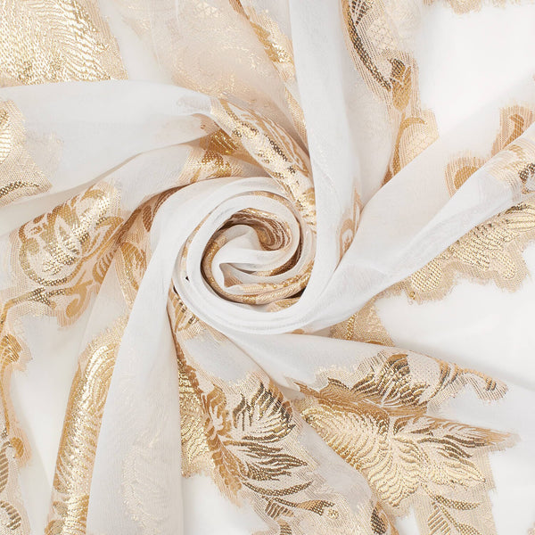 Leafy Vine Metallic Embroidered Chiffon Fabric