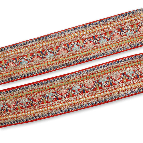 Multicolored Floral Embroidered Woven Corded Trim