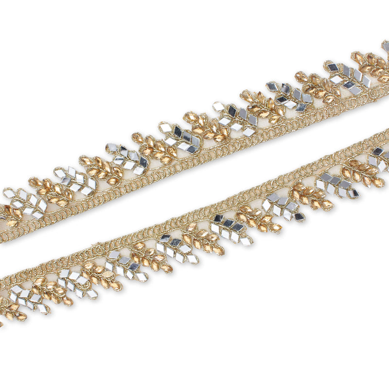 1 Inch Leafy Rhinestone Metallic Corded Mesh Trim