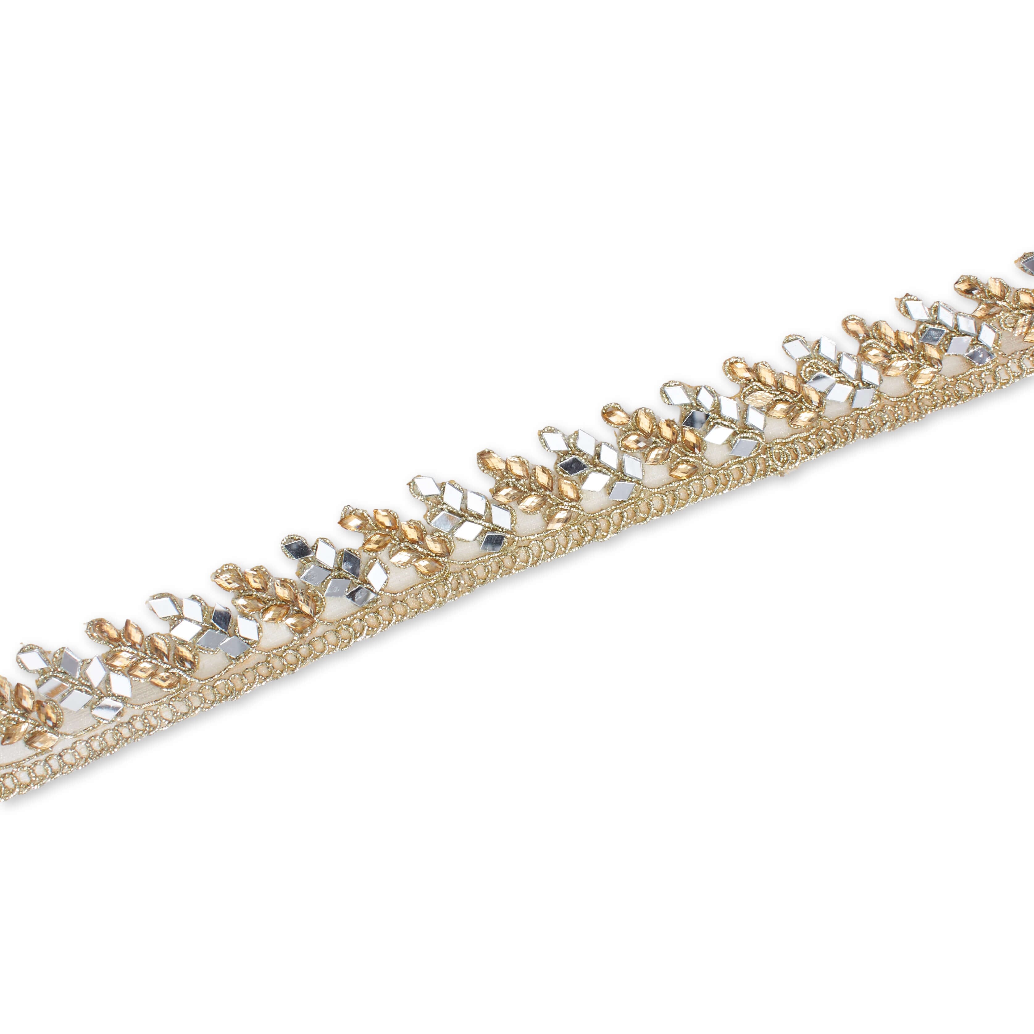 1 Inch Leafy Rhinestone Metallic Corded Mesh Trim