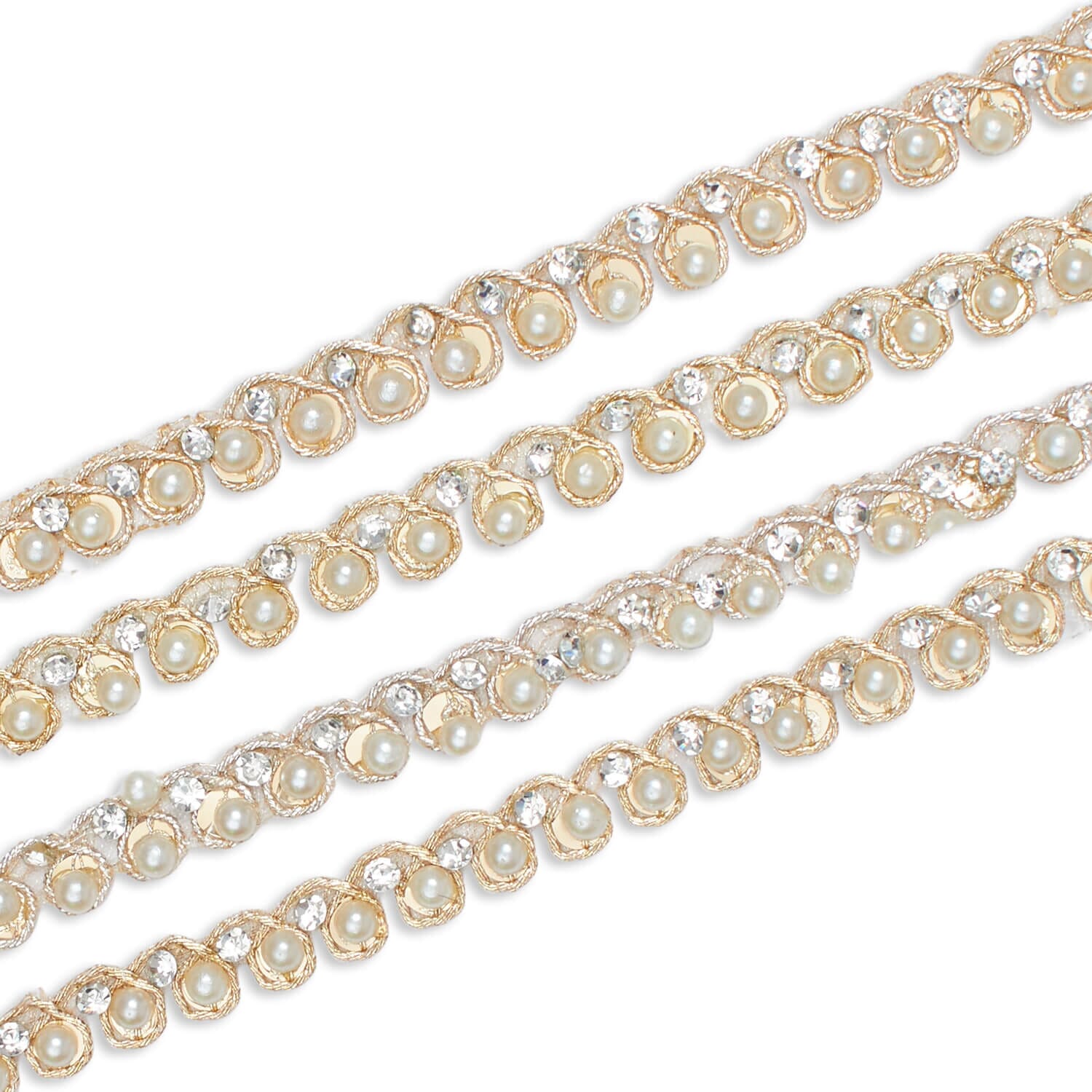 Beaded Rhinestones & Metallic Cording On Mesh Trim