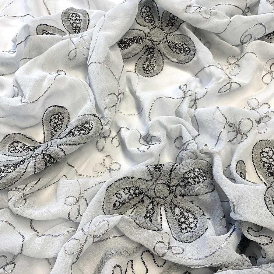 Gray Floral Embroidery on Georgette Fabric 48/50" wide $5.99/yard sale