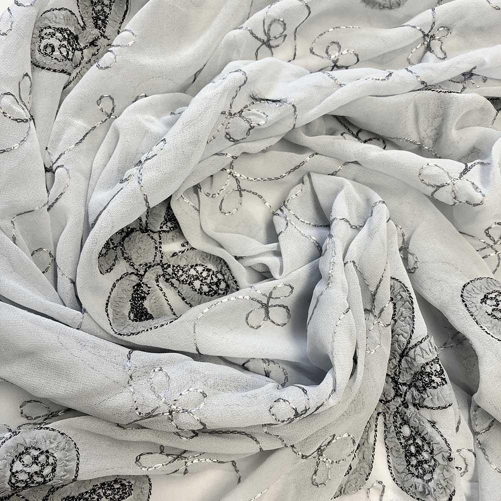 Gray Floral Embroidery on Georgette Fabric 48/50" wide $5.99/yard sale