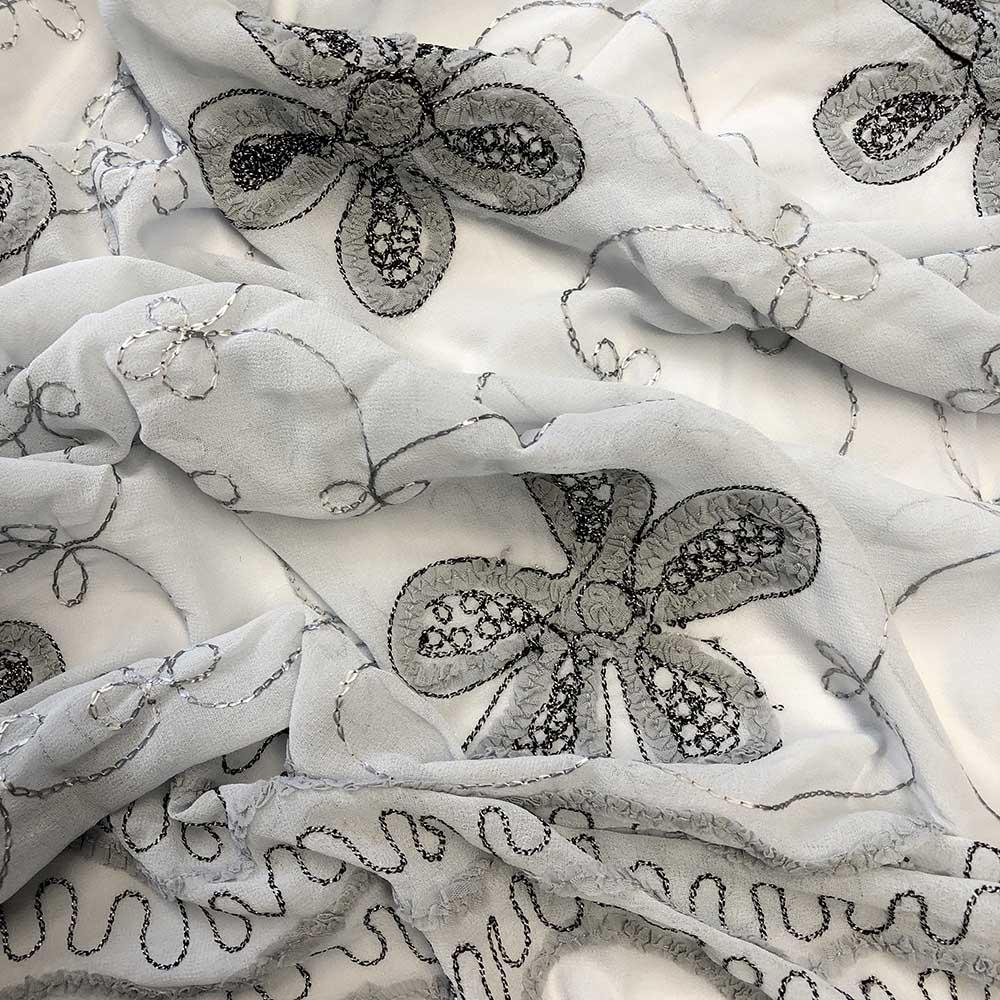 Gray Floral Embroidery on Georgette Fabric 48/50" wide $5.99/yard sale