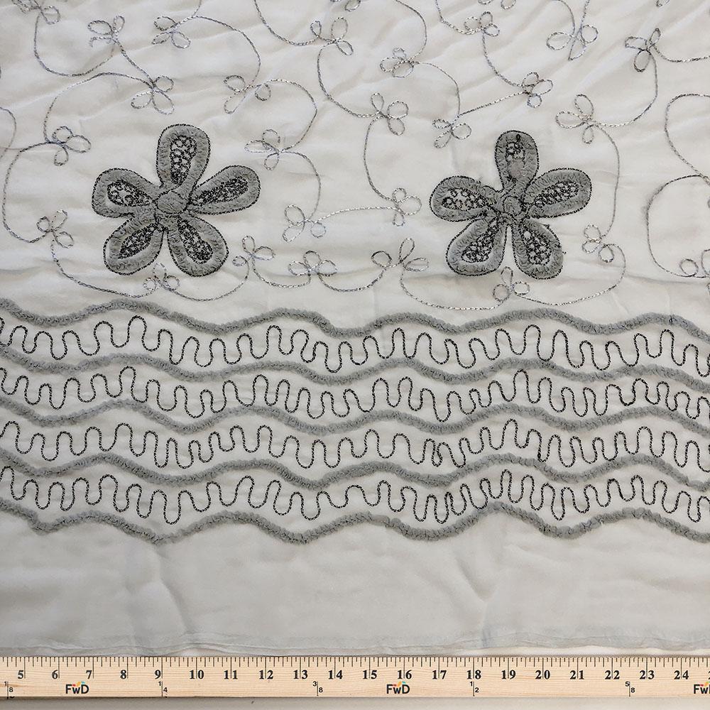 Gray Floral Embroidery on Georgette Fabric 48/50" wide $5.99/yard sale