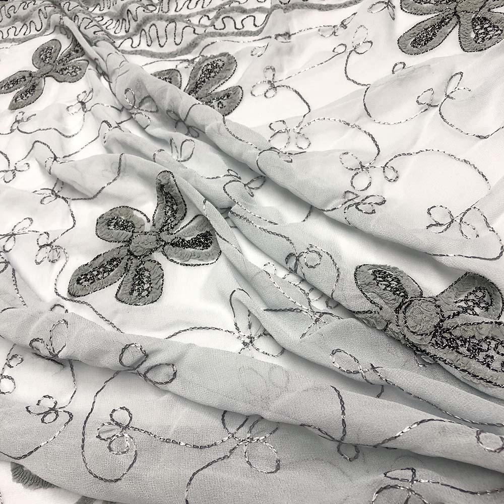 Gray Floral Embroidery on Georgette Fabric 48/50" wide $5.99/yard sale