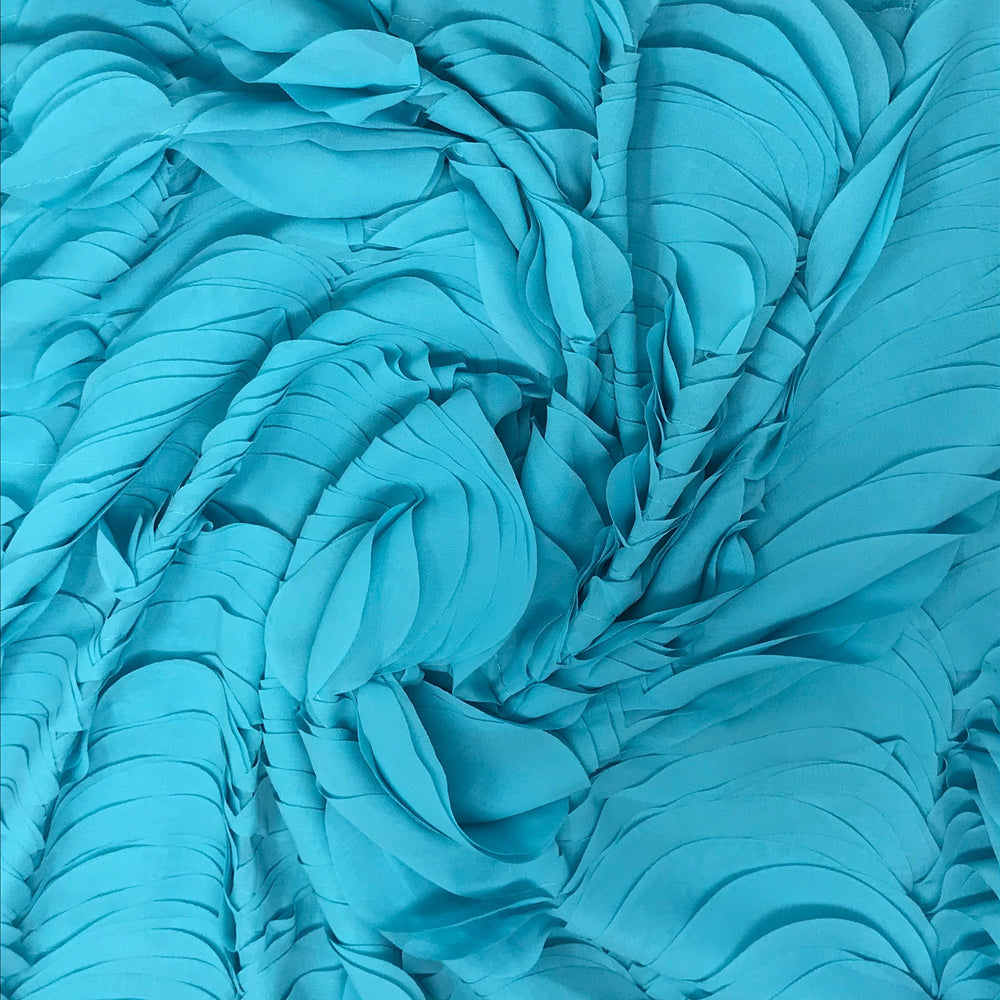 Aqua Leaf Ruffle Chiffon Fabric 60" Wide Sold By The Yard