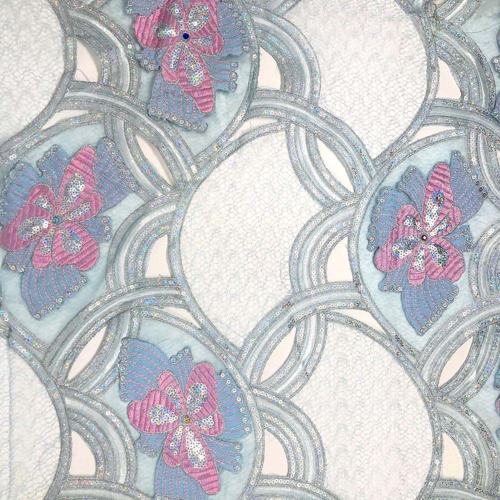 Baby Blue Butterfly Patch Chemical Lace Lace Fabric On Sale!