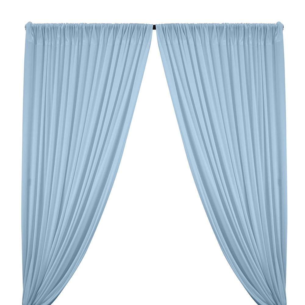 Baby Blue Interlock Knit Fabric Curtains with Pockets for Pipe Drape