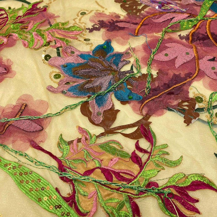 Beige Abstract Floral Embroidery on Mesh Fabric 52" Wide ON SALE!