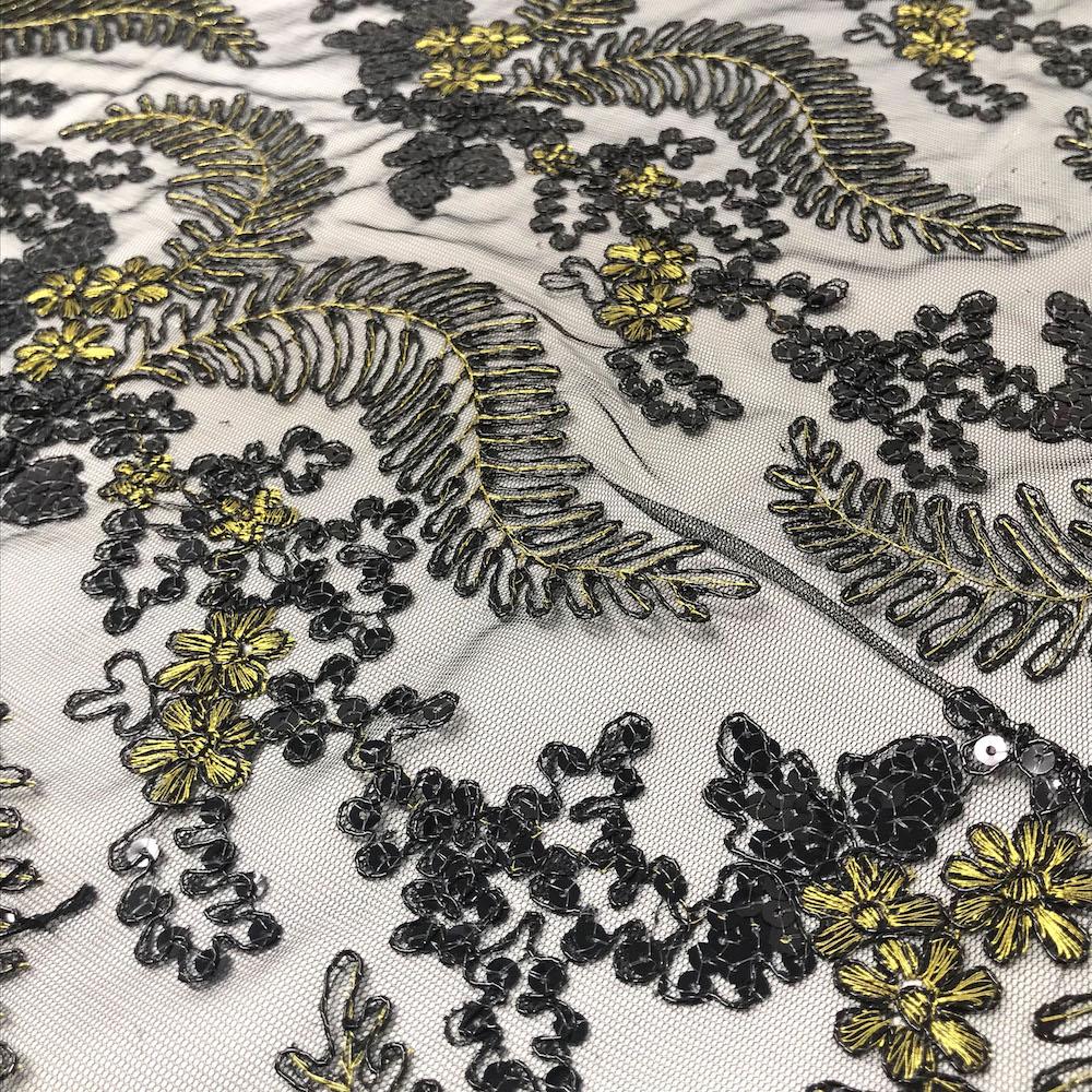 Fern Corded Metallic Embroidery on Mesh Fabric 52" Wide $5.99/Yard