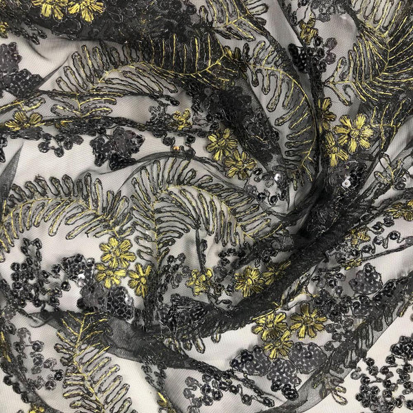Fern Corded Metallic Embroidery on Mesh Fabric 52" Wide $5.99/Yard